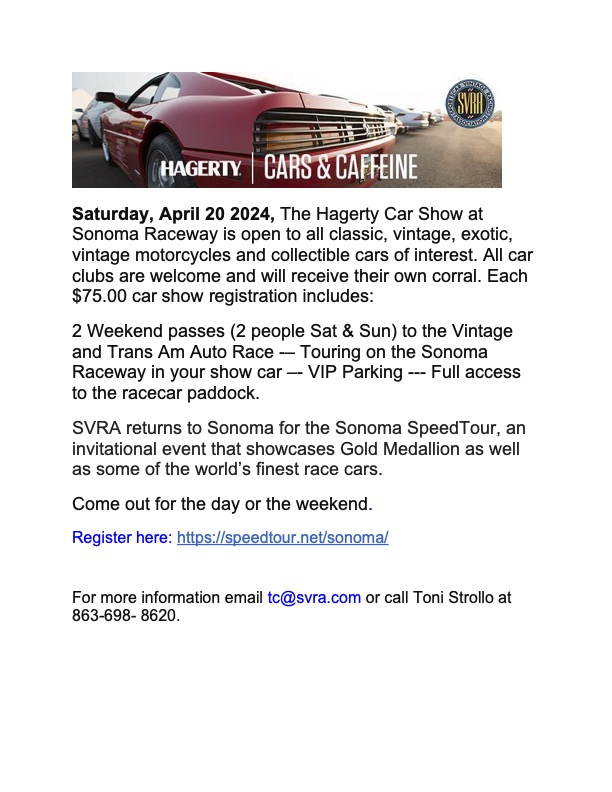 Hagerty Cars & Caffeine Sonoma Raceway - Motortopia - EVERYTHING ...
